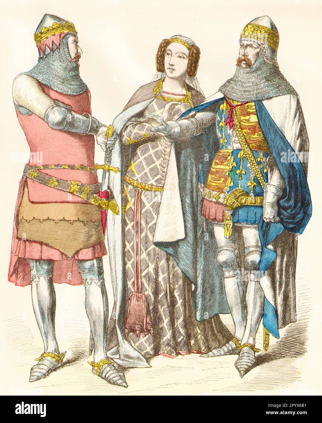 English knight and noble lady in contemporary dress, ca. 1350 ...