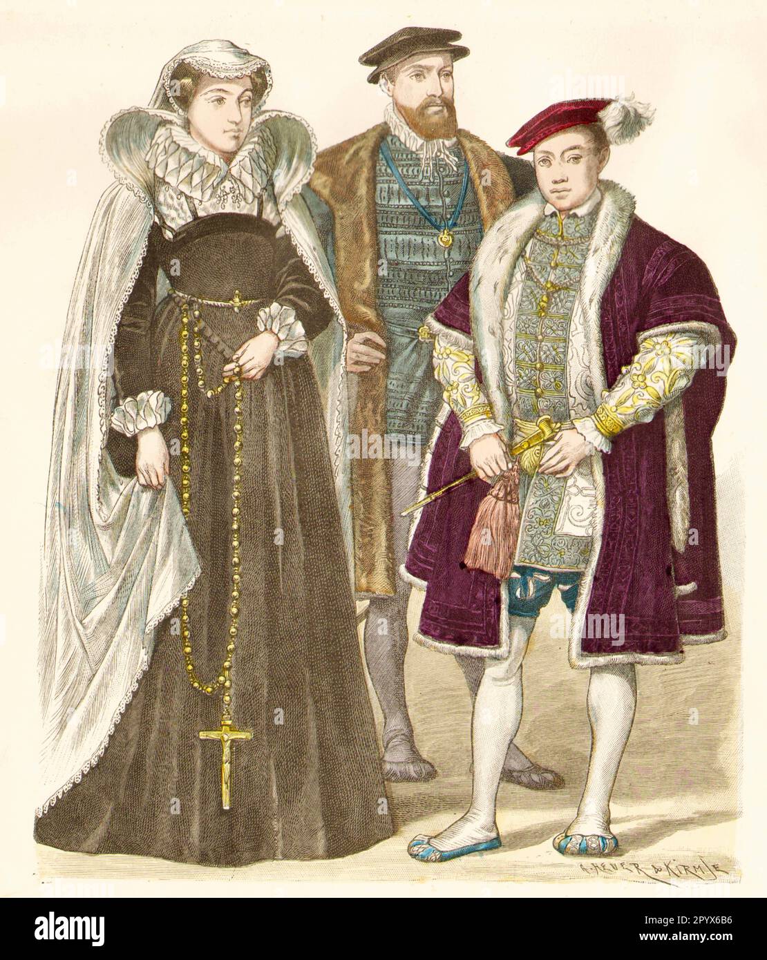 Mary Stuart, Douglas of Angus and Edward VI in period dress. [automated ...