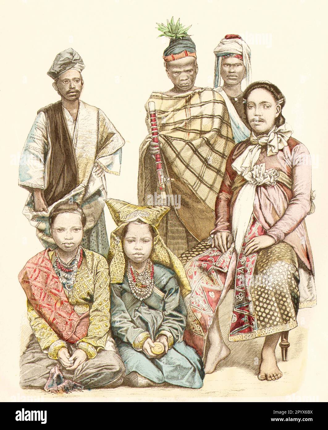People from Sumatra / Celebes in contemporary dress, ca.1880 ...