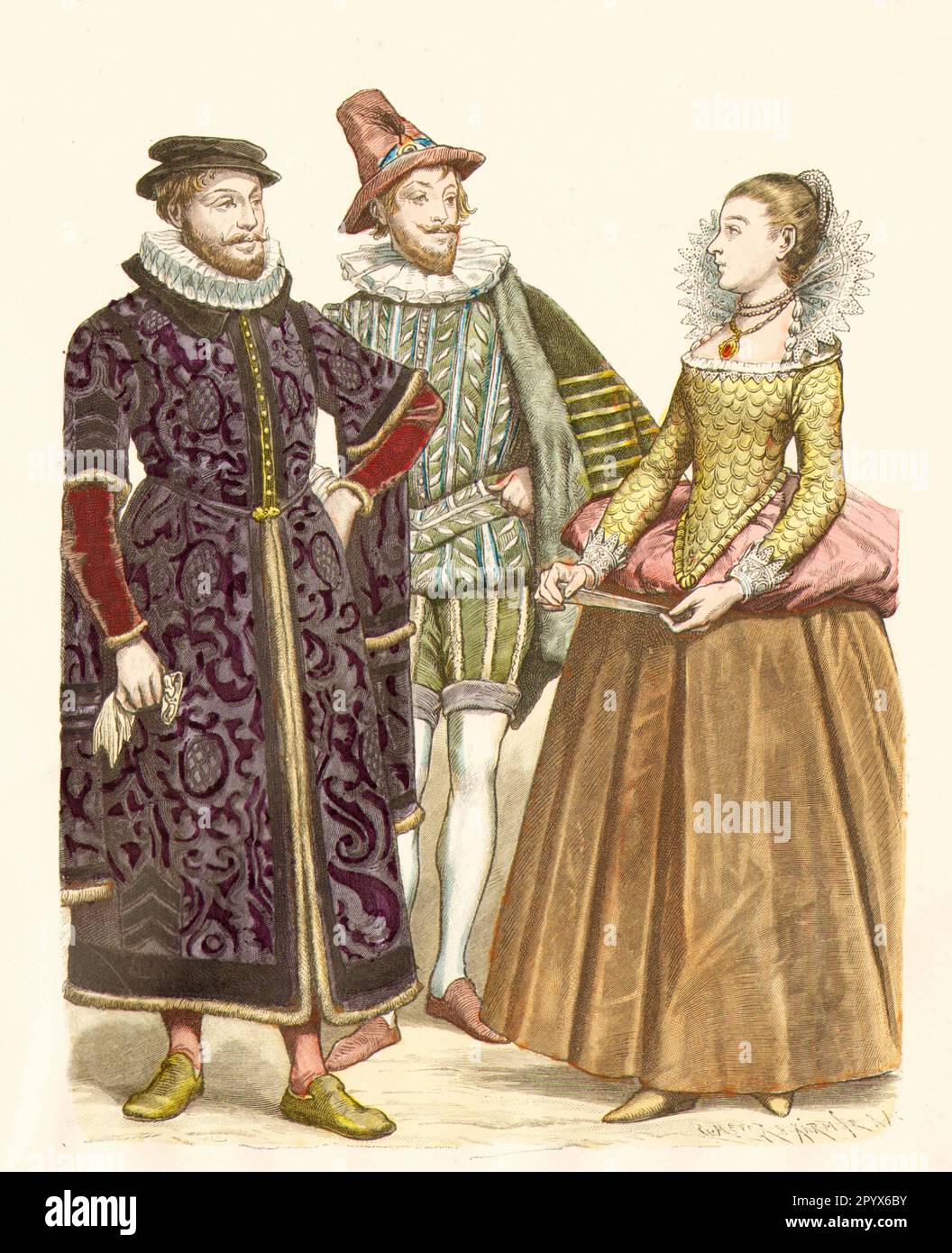 Merchant, cavalier and noble lady in contemporary dress. [automated ...