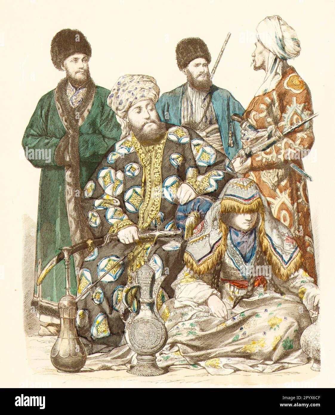 People from f.l. Khiwa, Bukhara and Samarkand in contemporary costumes ...