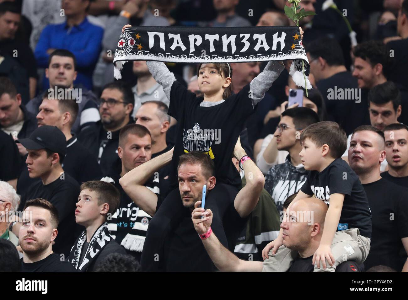 Belgrade, Serbia, 4 May 2023. The fans of Partizan Mozzart Bet Belgrade ...