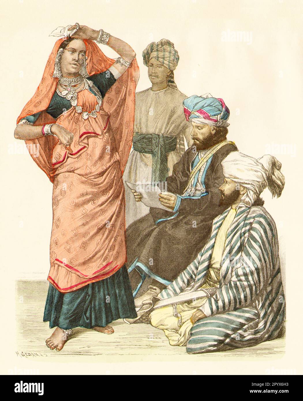 Dancers and Afghans at Kyber Pass in contemporary dress, ca. 1850 ...