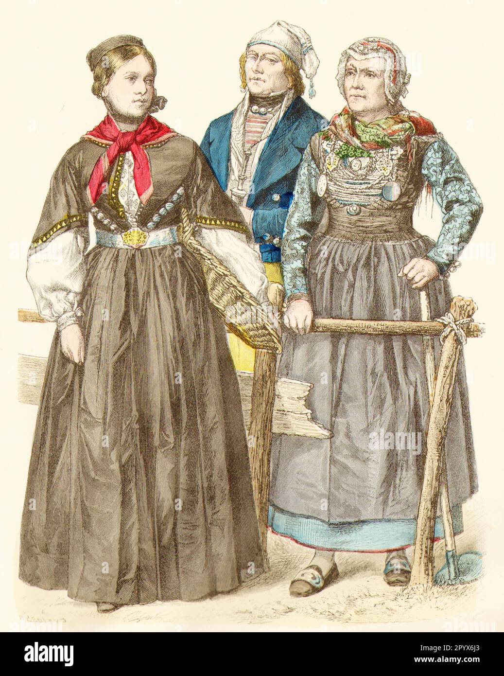 People from northern Germany in contemporary clothing, ca. 1850, from ...