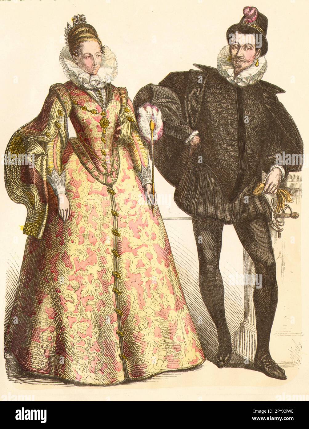 A couple in the noble court dress of the time, second third of the 16th ...