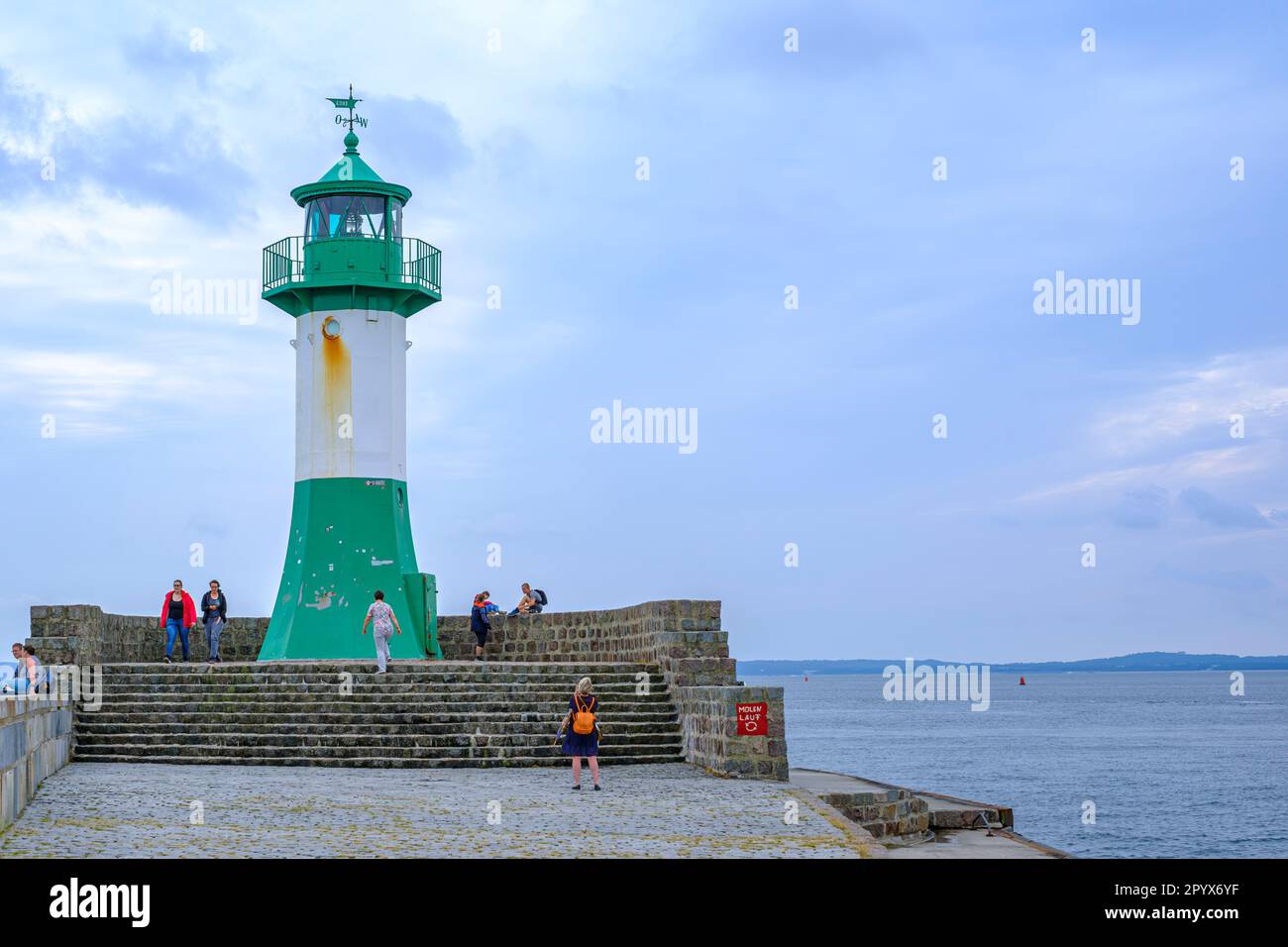 Lighthouse at the end of the mole in Sassnitz Harbour, Mecklenburg ...