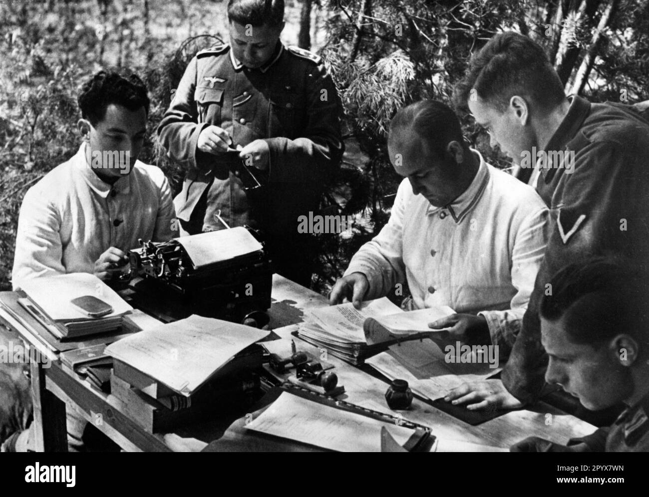 German writing room in a staging area at the German-Russian demarcation ...