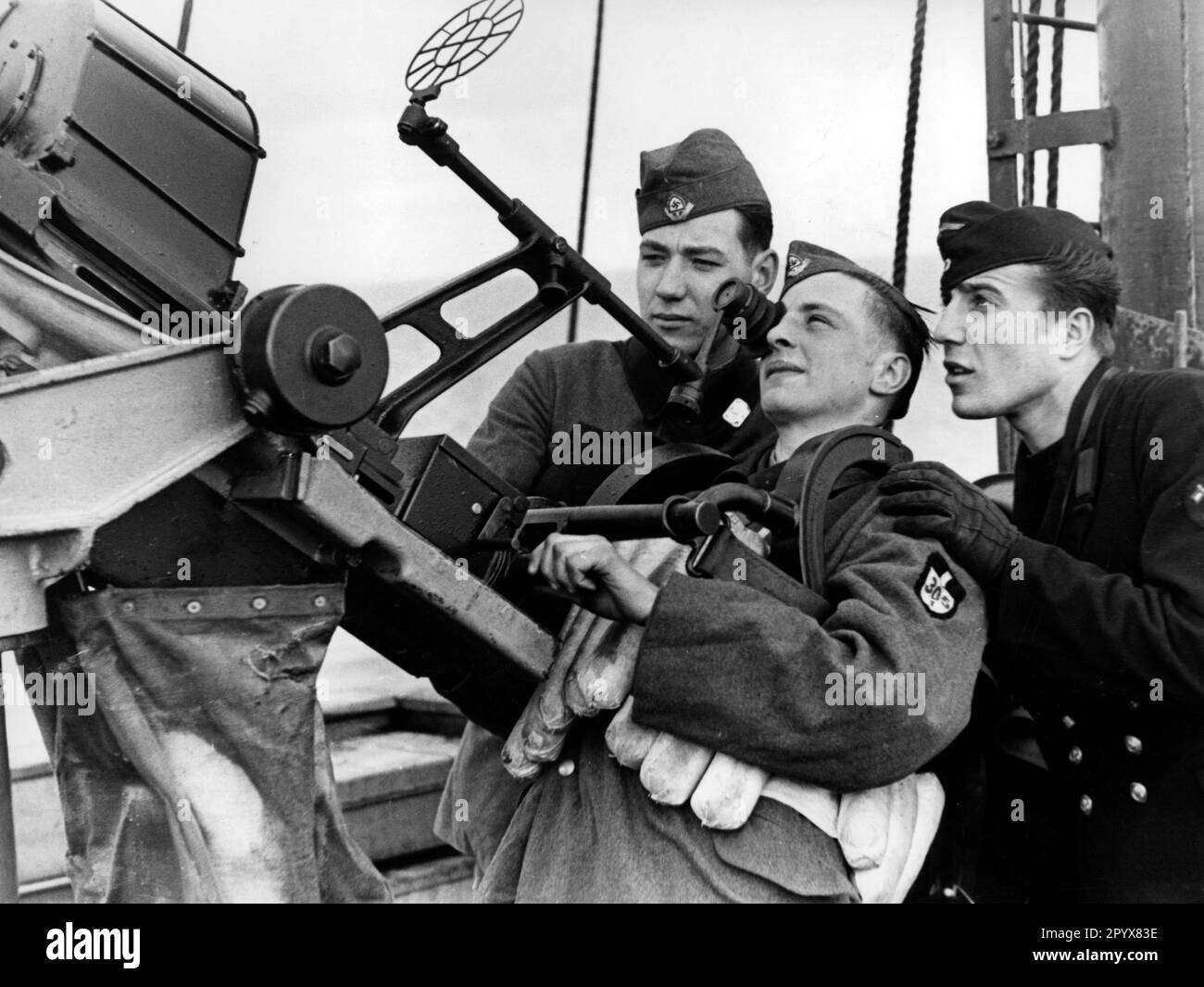Young member of the Reich Labor Service crossing to one of the British ...
