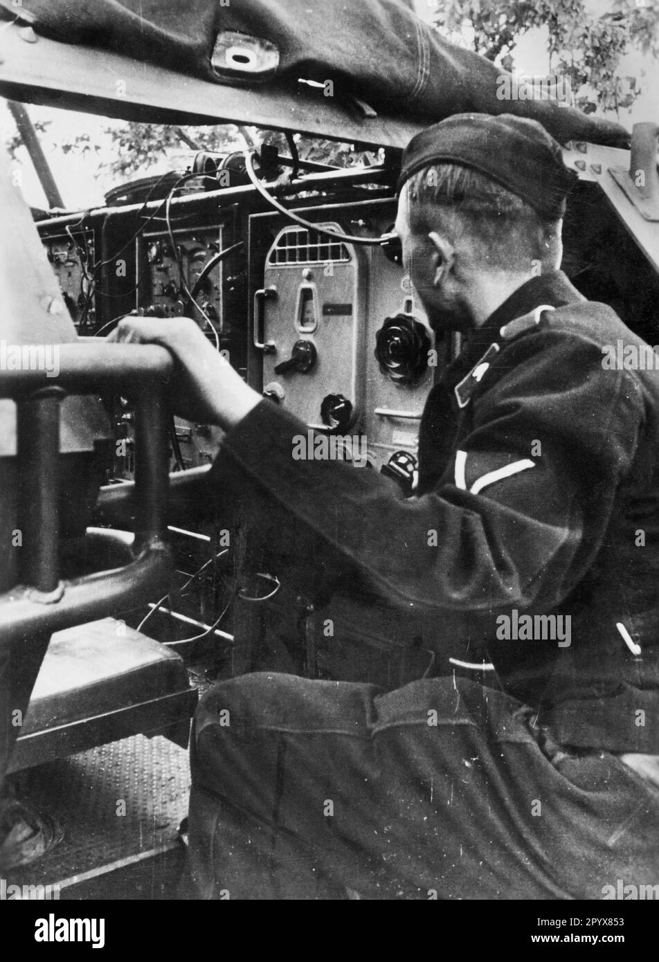 Radio armored car, probably Sdkfz 250 or Sdkfz 251, of a division staff ...