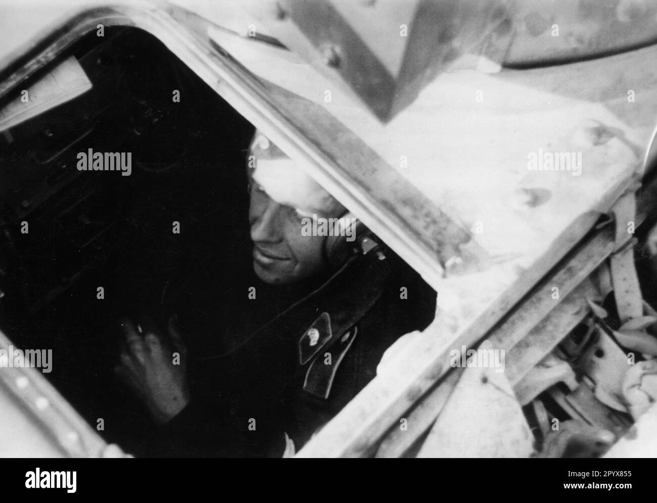 View of the radio operator in a German battle tank, probably Panzer IV ...