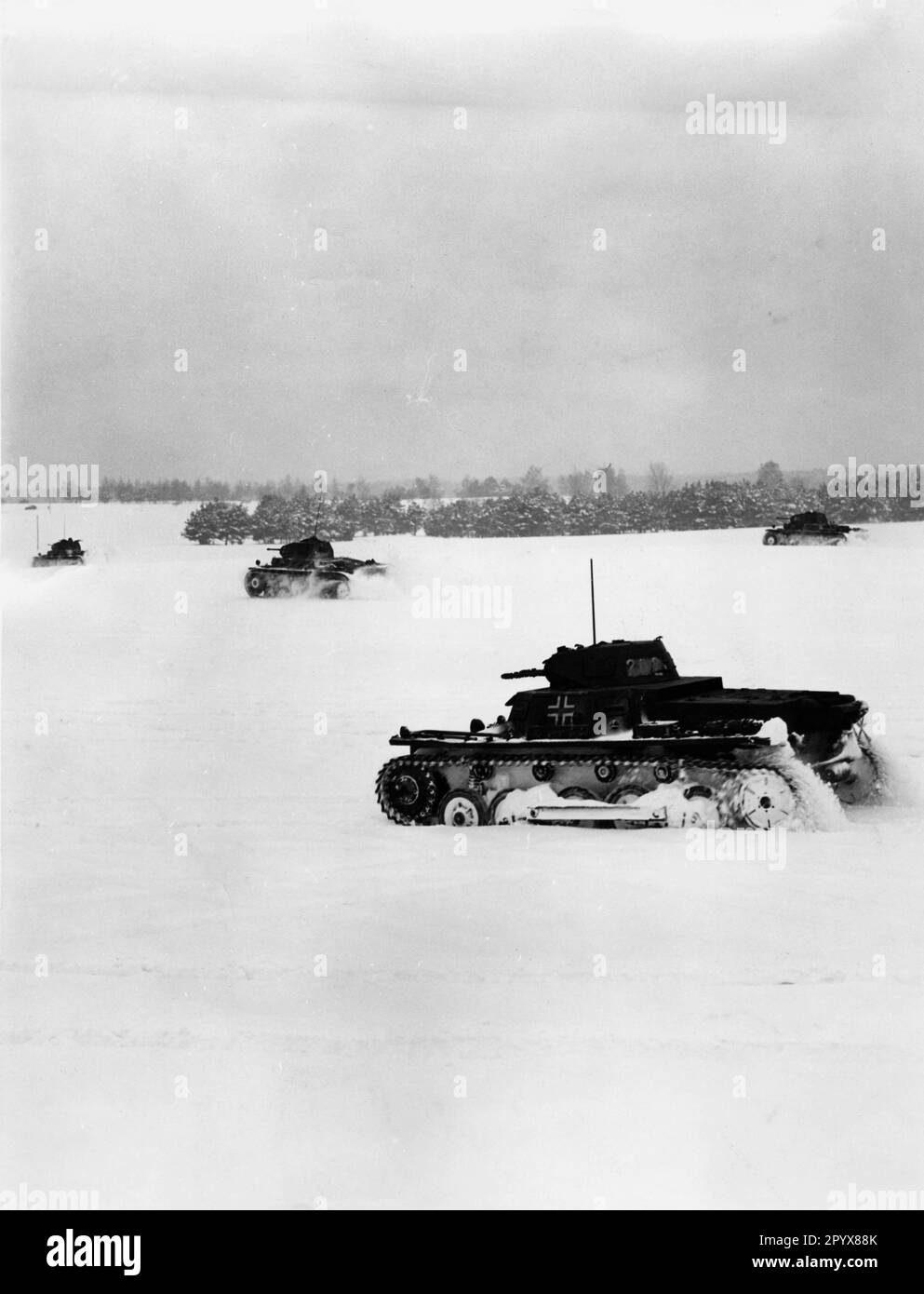 German tanks during a demonstration at a school. In front a Panzer I ...
