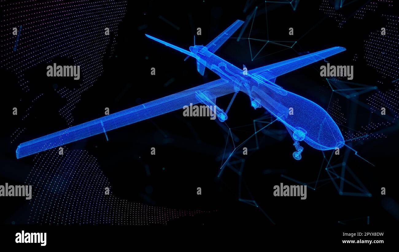 Military Aircraft unmanned military drone. Drone from dots and lines ...