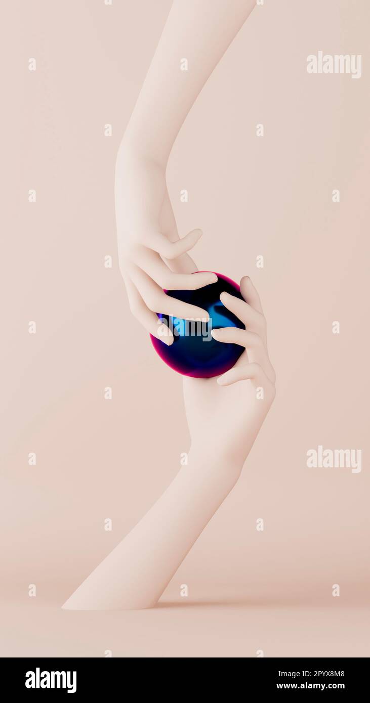 A 3d Rendering Of Human Hands Stretched Toward Each Other Holding A