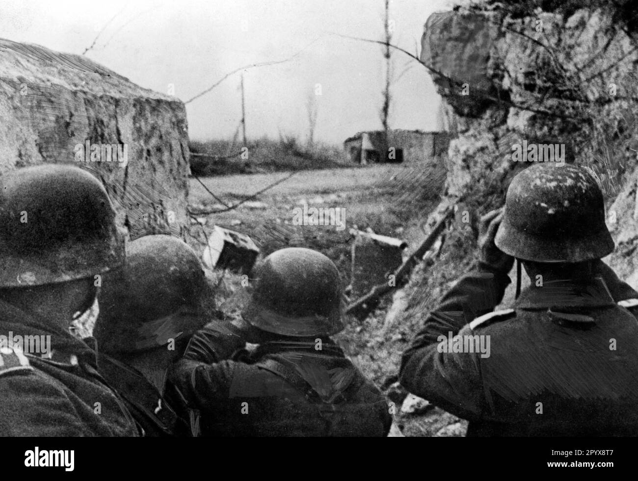 Soldiers watching Soviet position during the fighting for Sevastopol ...