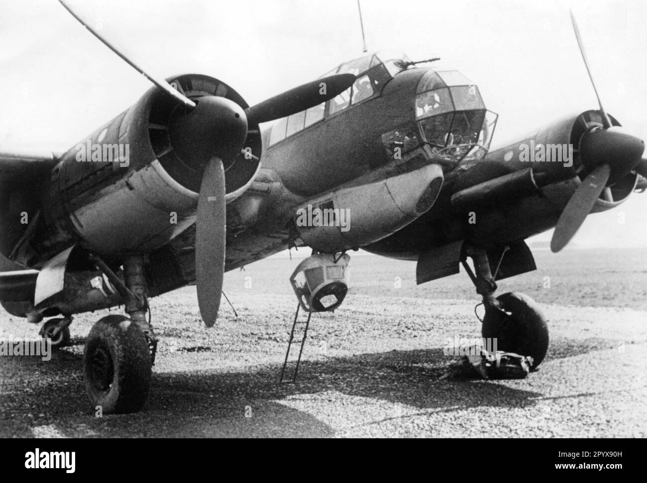 German fighter Junkers Ju 88 on an airfield on the Western Front. Photo: Ketelhohn. [automated ...