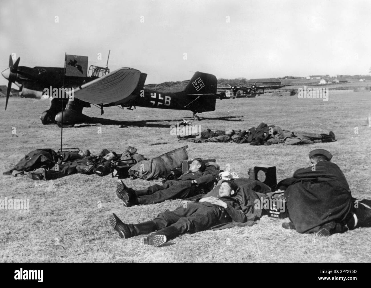 "Junkers Ju 87 ""Stuka"" on a field airfield in occupied France. On the ...