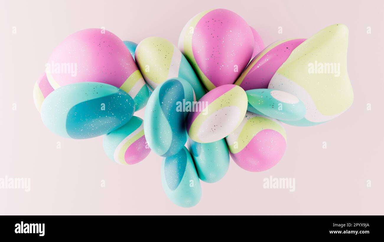 A 3D rendering of abstract geometric objects floating in the air on ...