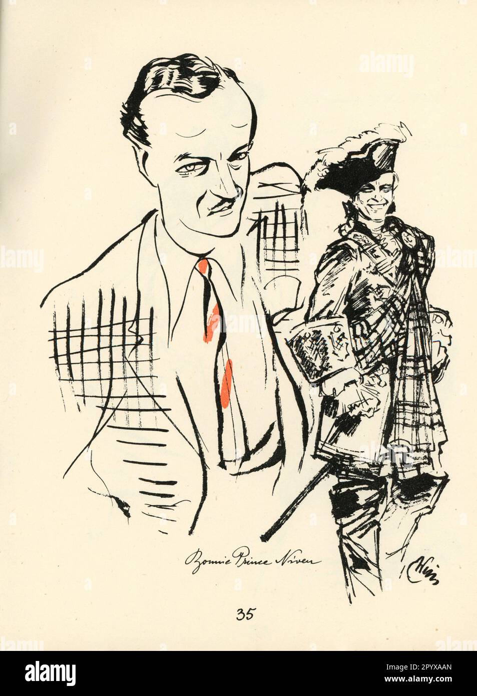 Caricature Portrait by EMIL WIESS of DAVID NIVEN in BONNIE PRINCE ...