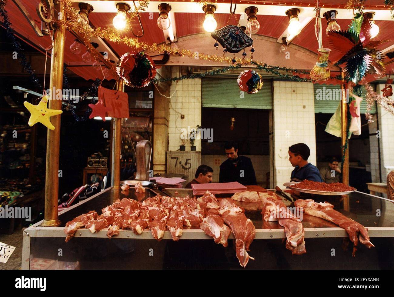 Date of recording: 14.12.1999 Meat sale in Alexandria market ...