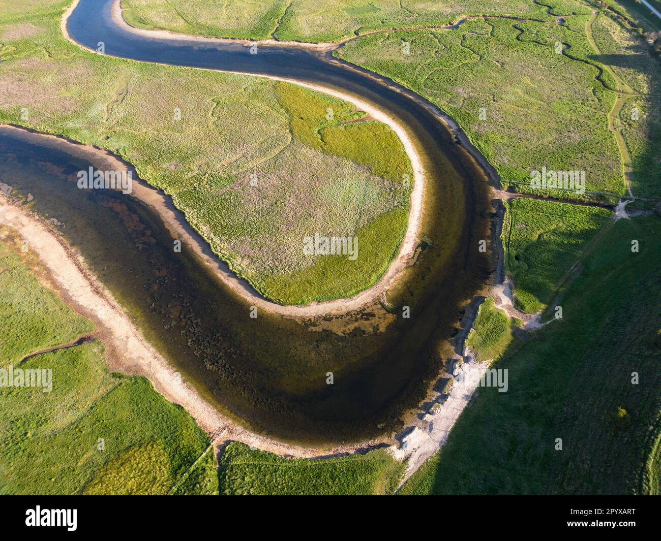 aerial views of the meanders of the cuckmere river in the south downs ...