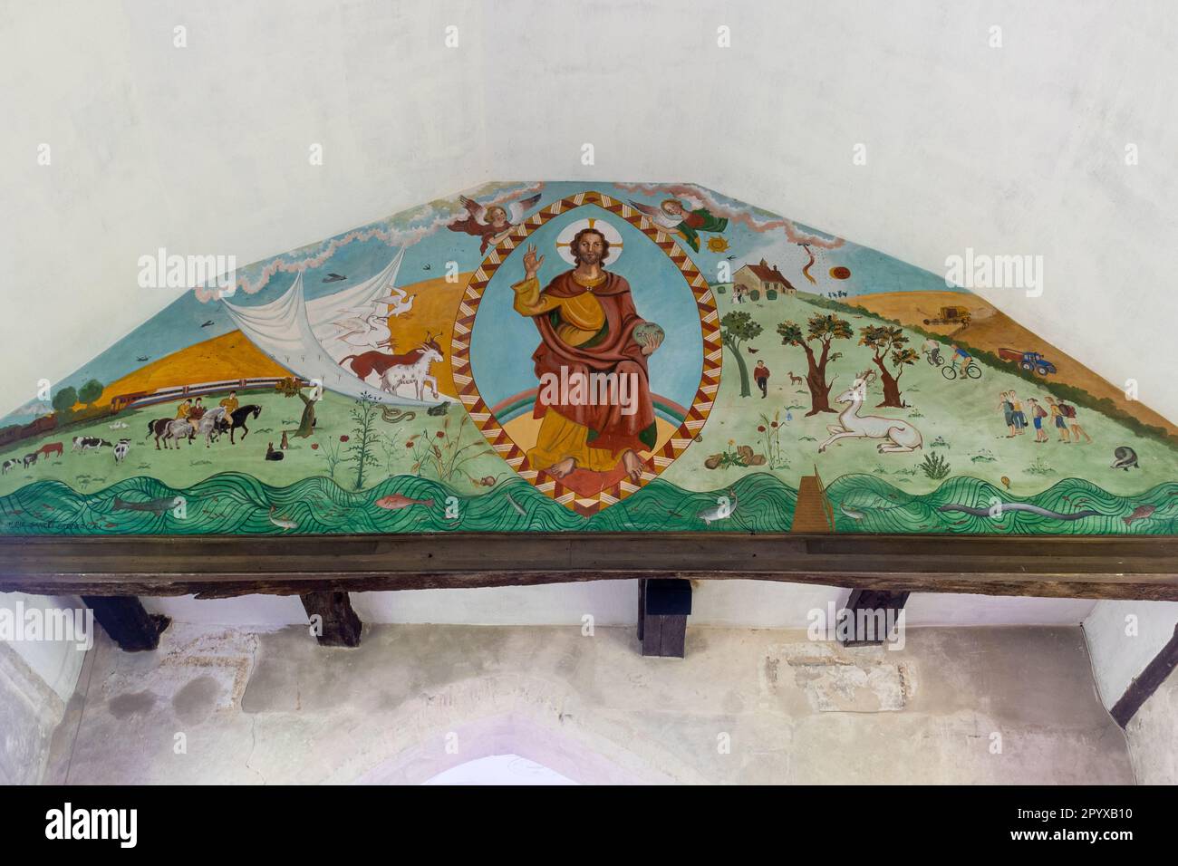 Interior of St Hubert's Church, Idsworth, Hampshire, England, UK, with ...