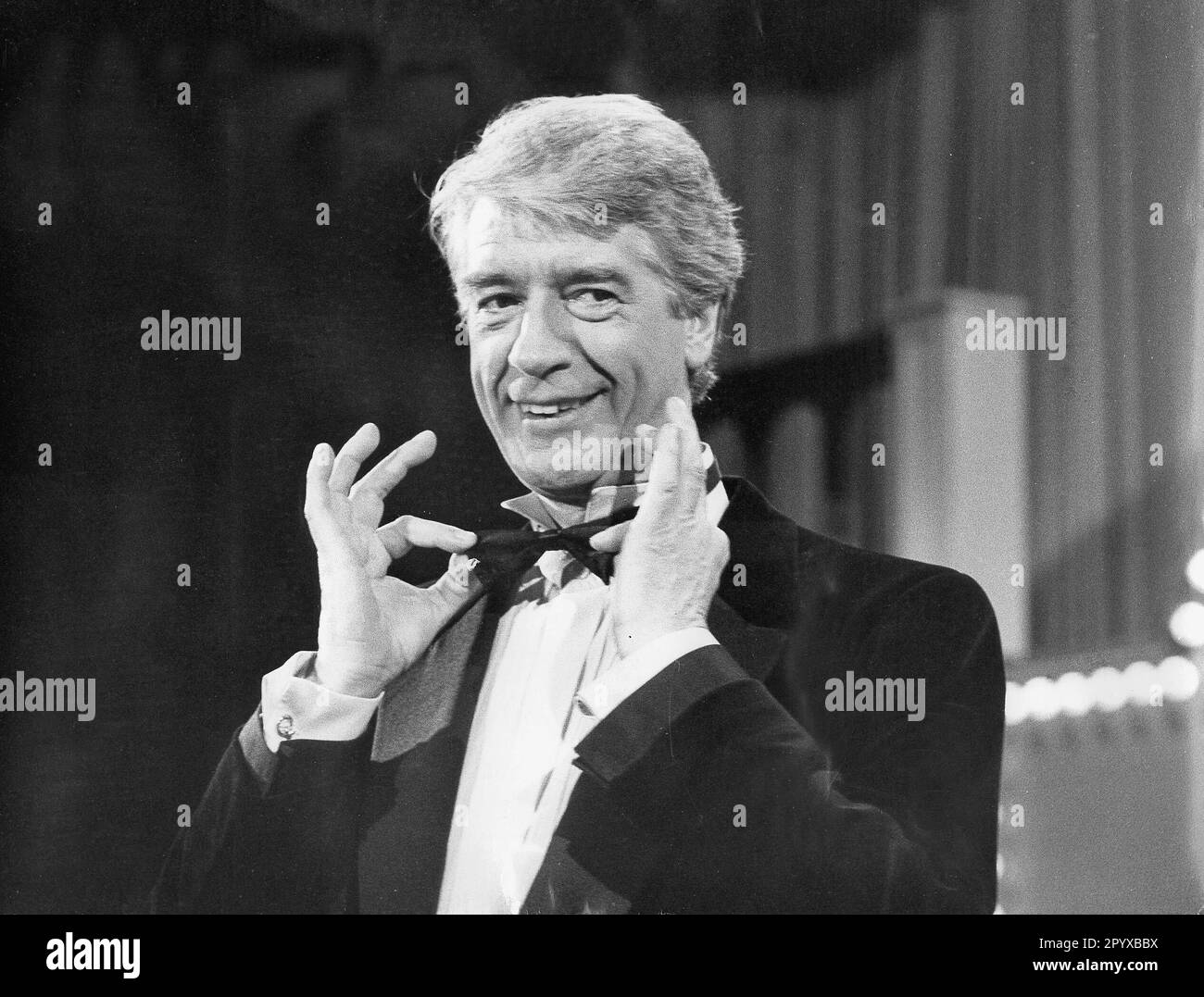 Rudi Carrell, Dutch entertainer and show master, with tuxedo and bow ...