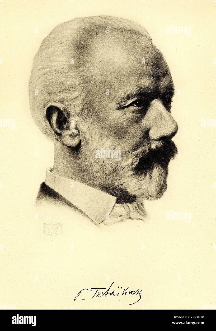 Peter Tchaikovsky (1840-1893), Russian composer. Drawing by K. J ...