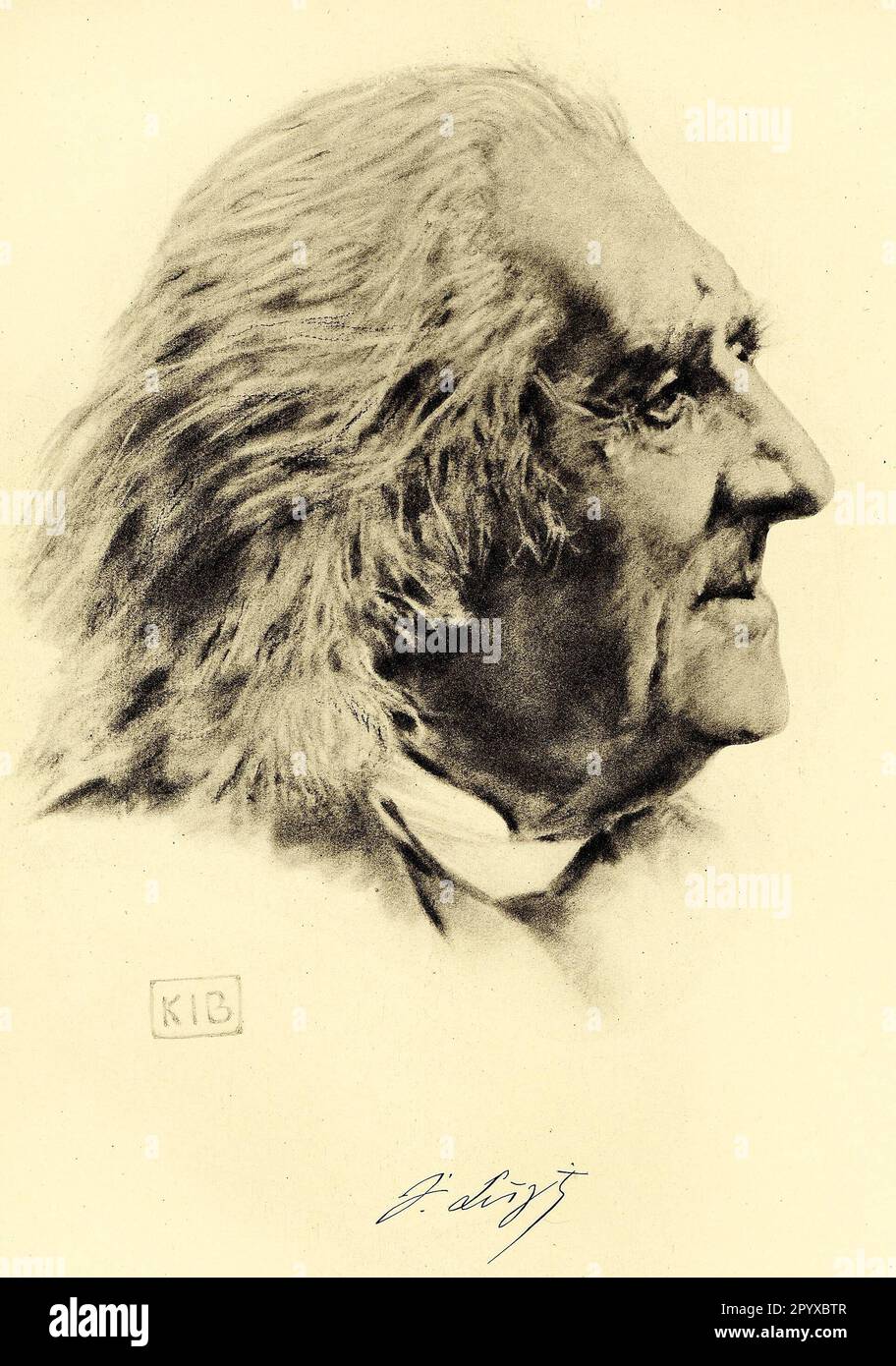 Franz Liszt (1811-1886), Hungarian composer. Drawing by K. J ...