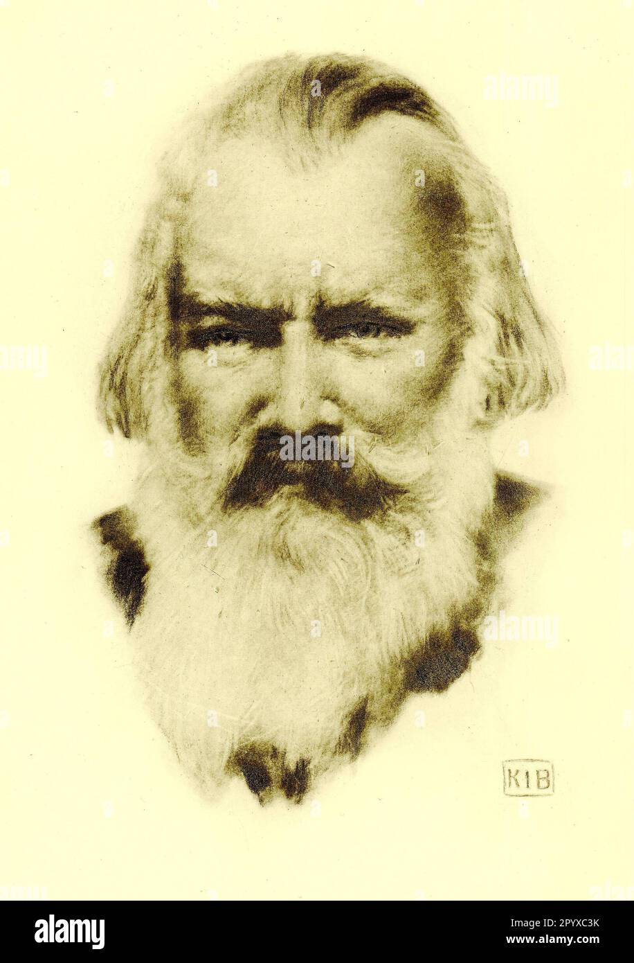 Johannes Brahms (1833-1897), German composer. Drawing by K. J ...
