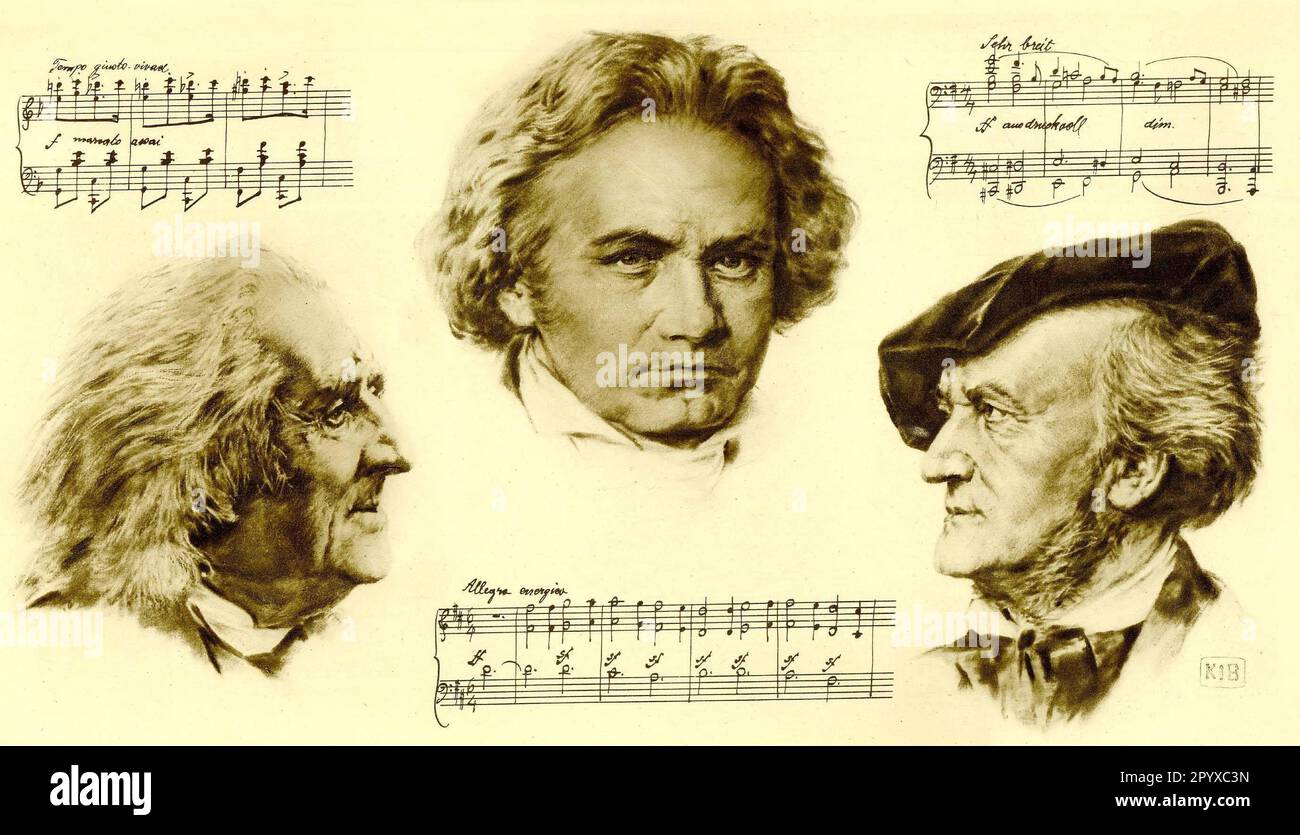 The composers Franz von Liszt, Ludwig van Beethoven and Richard Wagner ...