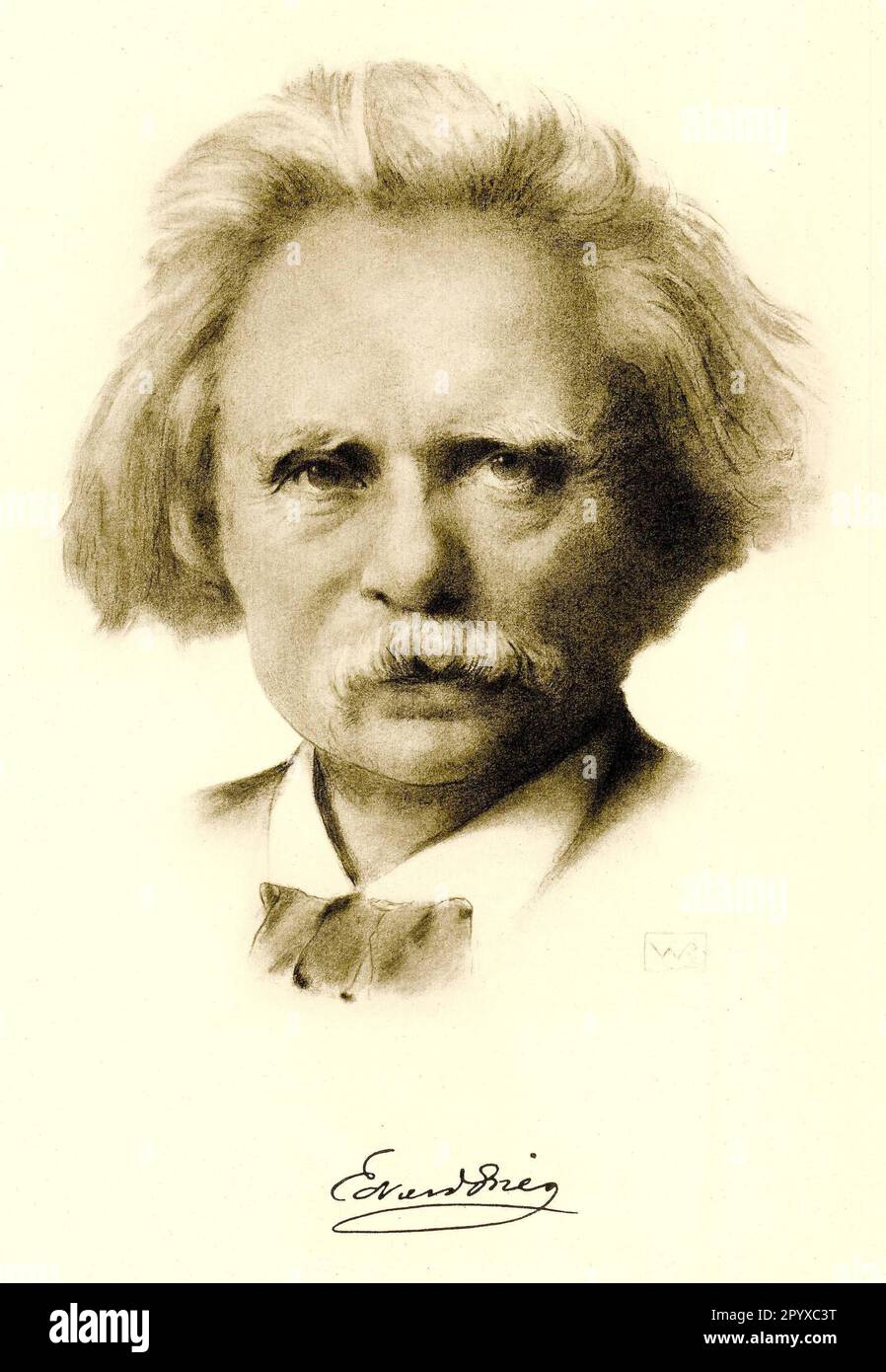 Edvard Grieg (1843-1907), Norwegian composer. Drawing by K. J ...