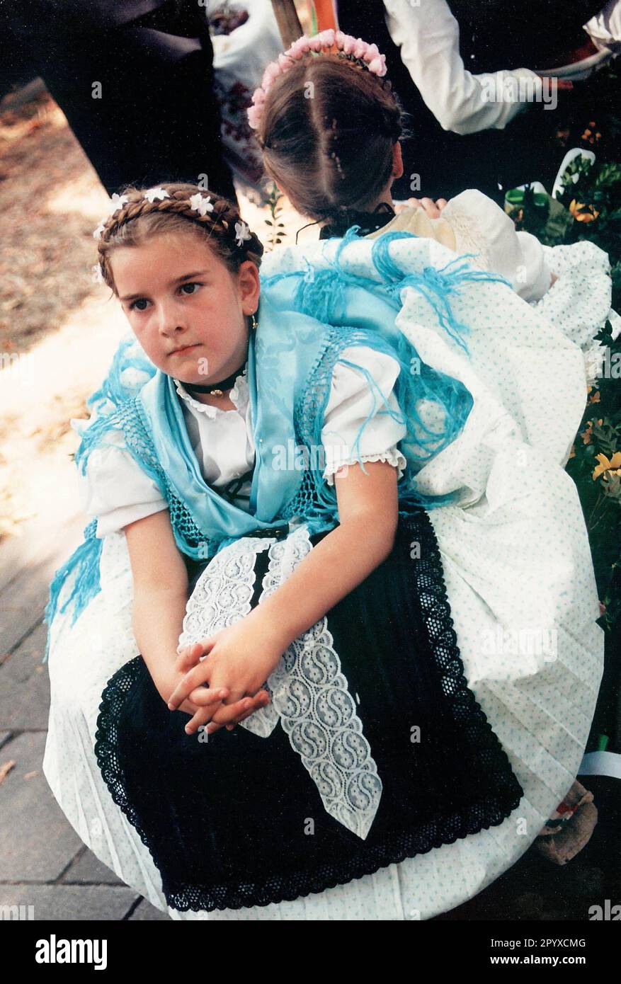 Girl in national costume at the traditional costume parade for the ...