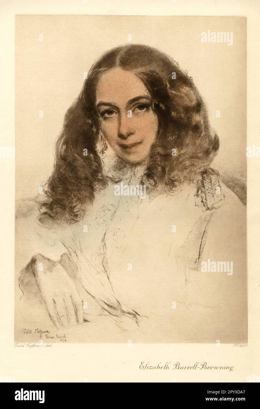 Elizabeth Barrett-Browning (1806-1861), English poet. Drawing by Field ...