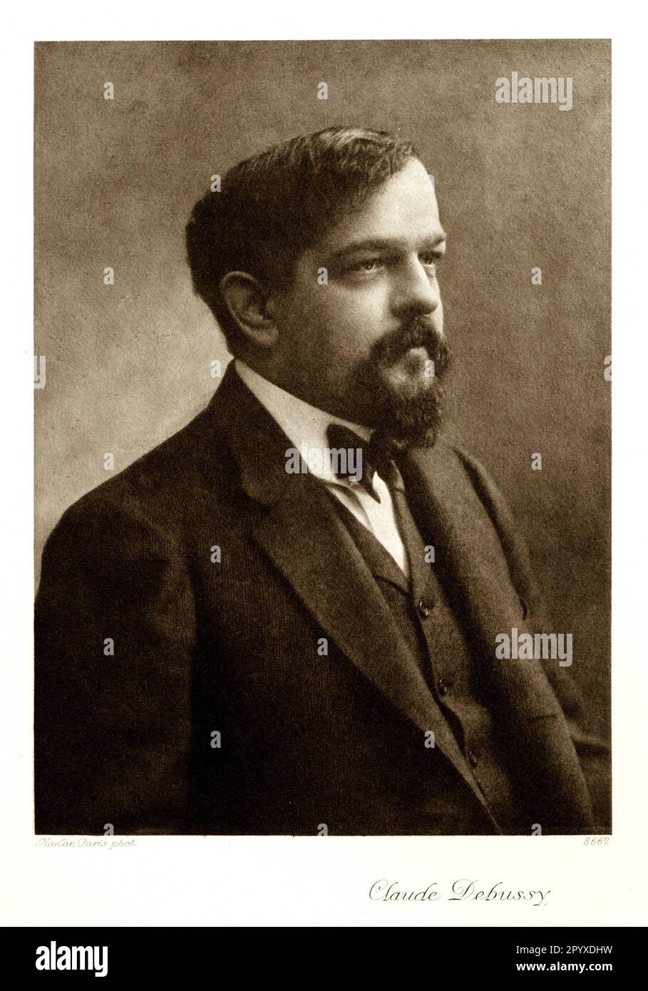 Claude Debussy (1862-1918), French composer. Photography by Nadar, Paris. Photo: Heliogravure ...