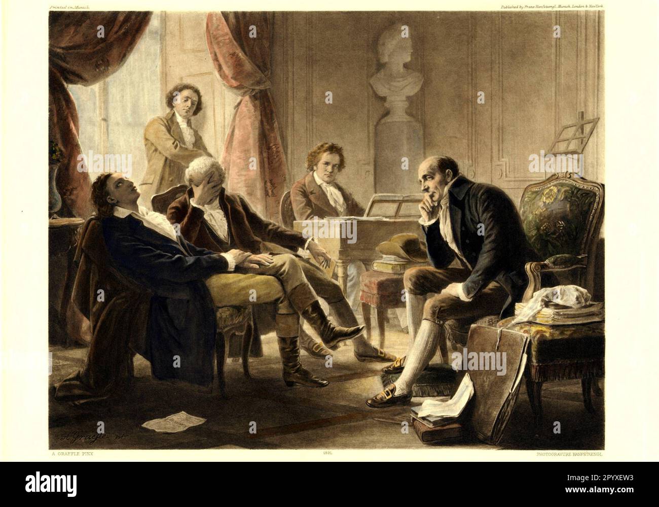 Ludwig van Beethoven (1770-1828) playing the piano. Painting by A ...