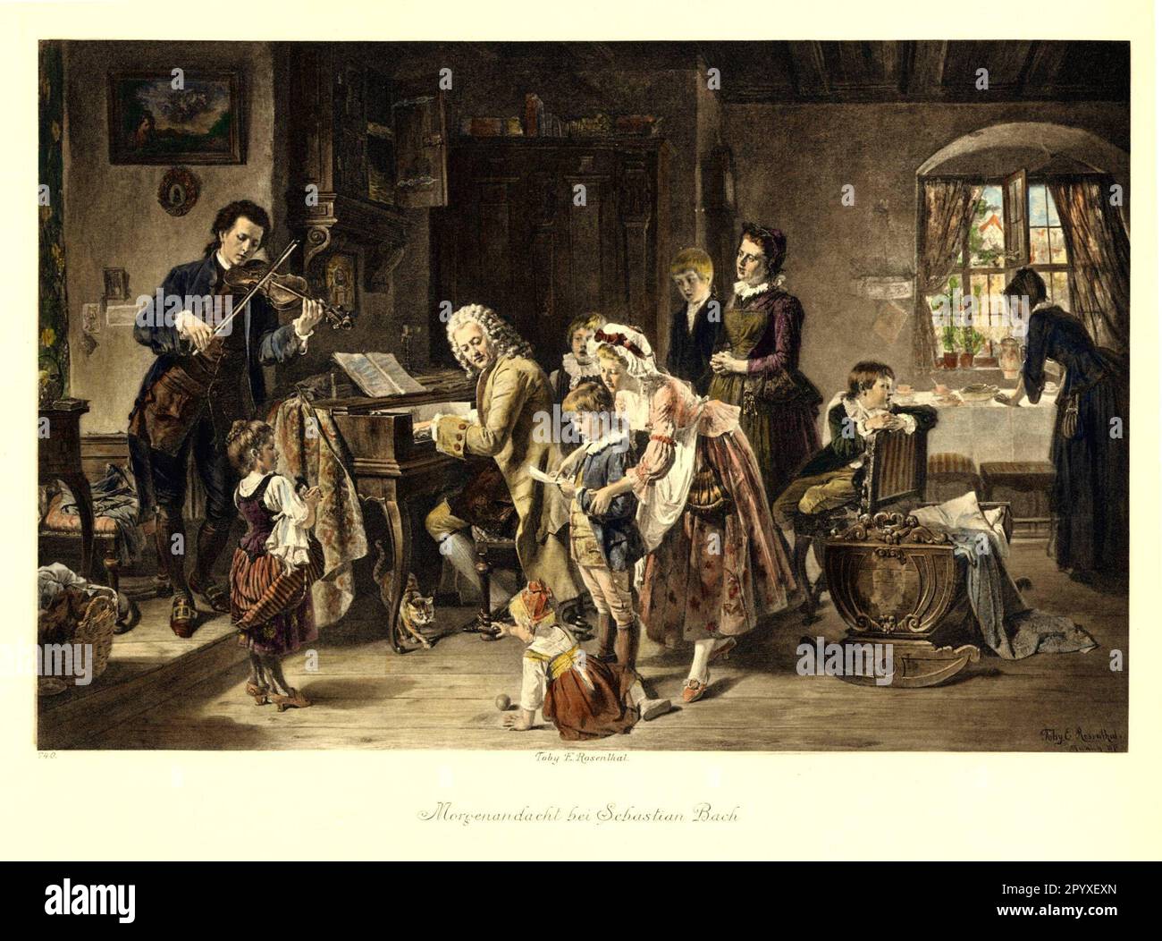 Johann Sebastian Bach playing the piano. Painting by Toley E. Rosenthal ...