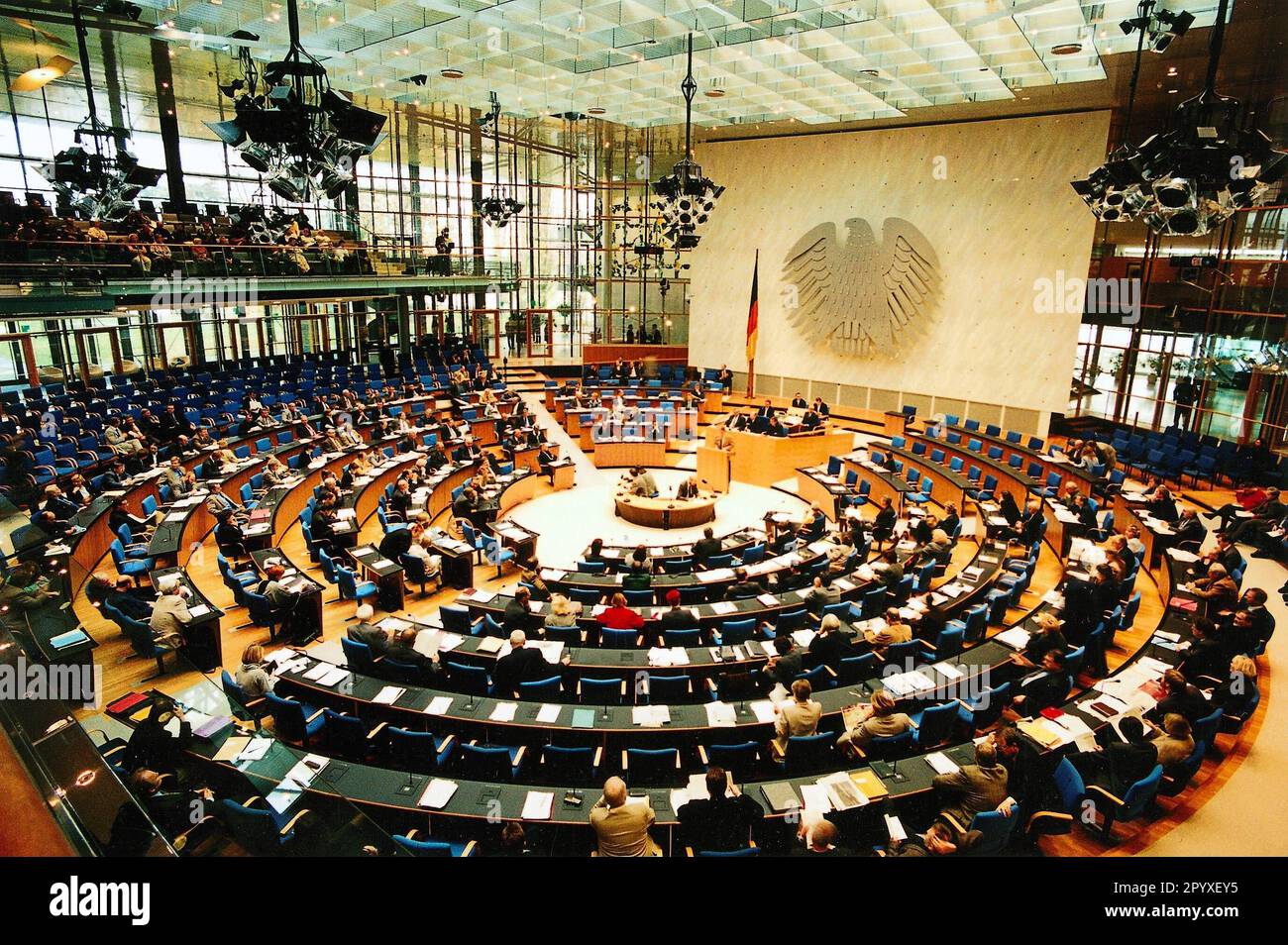 View of the plenary hall and the federal eagle during a session in ...