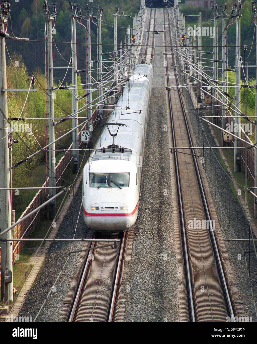An ICE high-speed train on the high-speed line near Gmünden. [automated ...