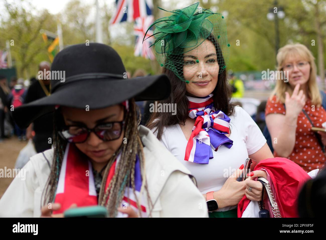 Tourists gather at the Mall in London Friday, May 5, 2023, a day before ...