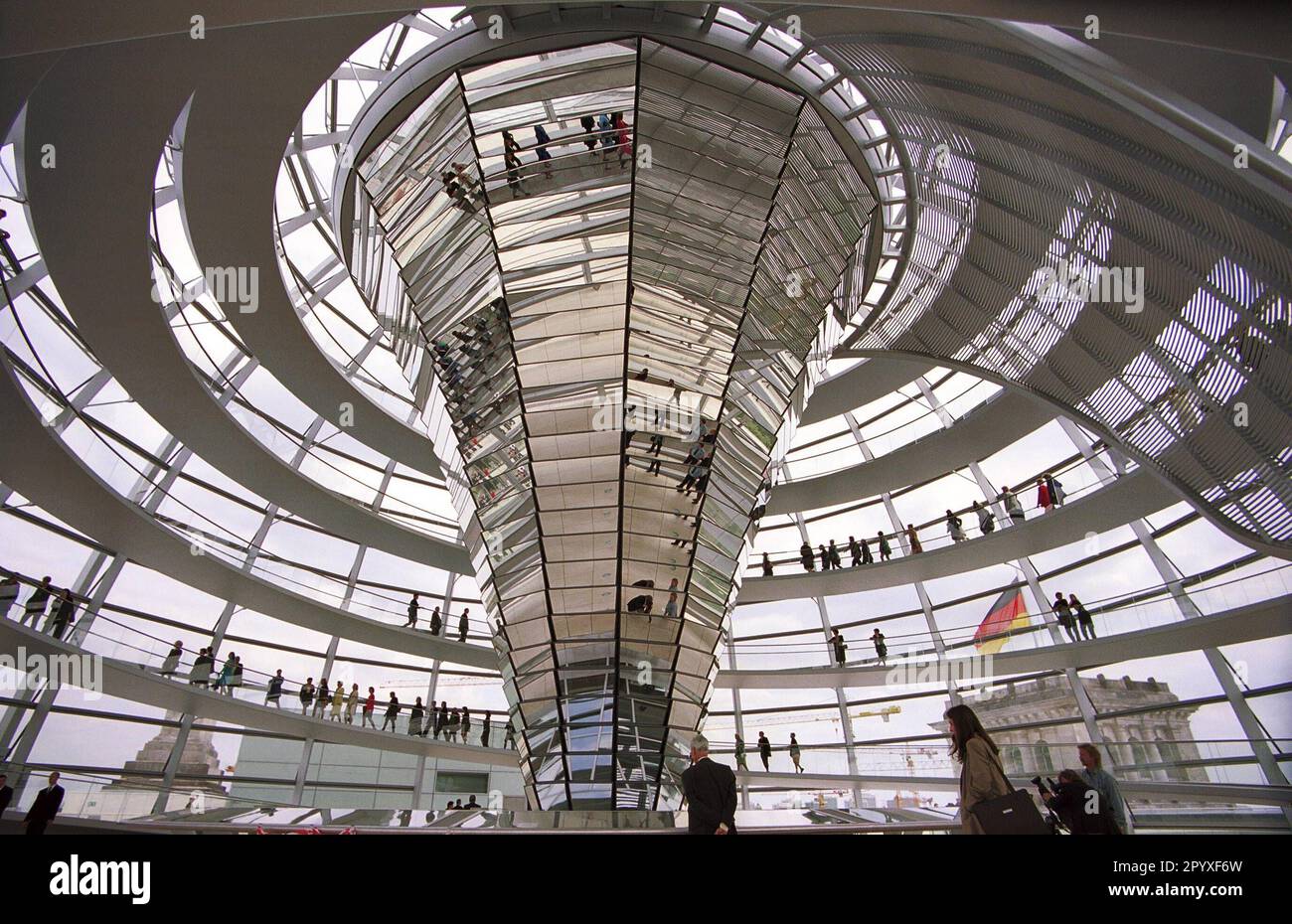 Interior view of the Reichstag dome with visitors. [automated ...