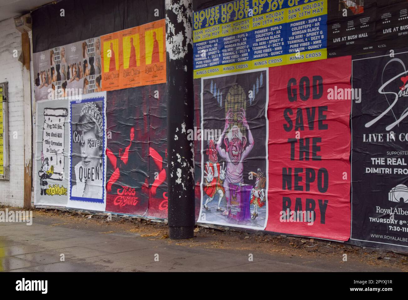 London, UK. 5th May 2023. Anti-monarchy posters, one reading 'God save ...