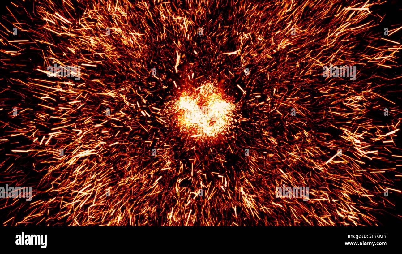 Fire explosion sparks from campfire over black background Stock Photo ...