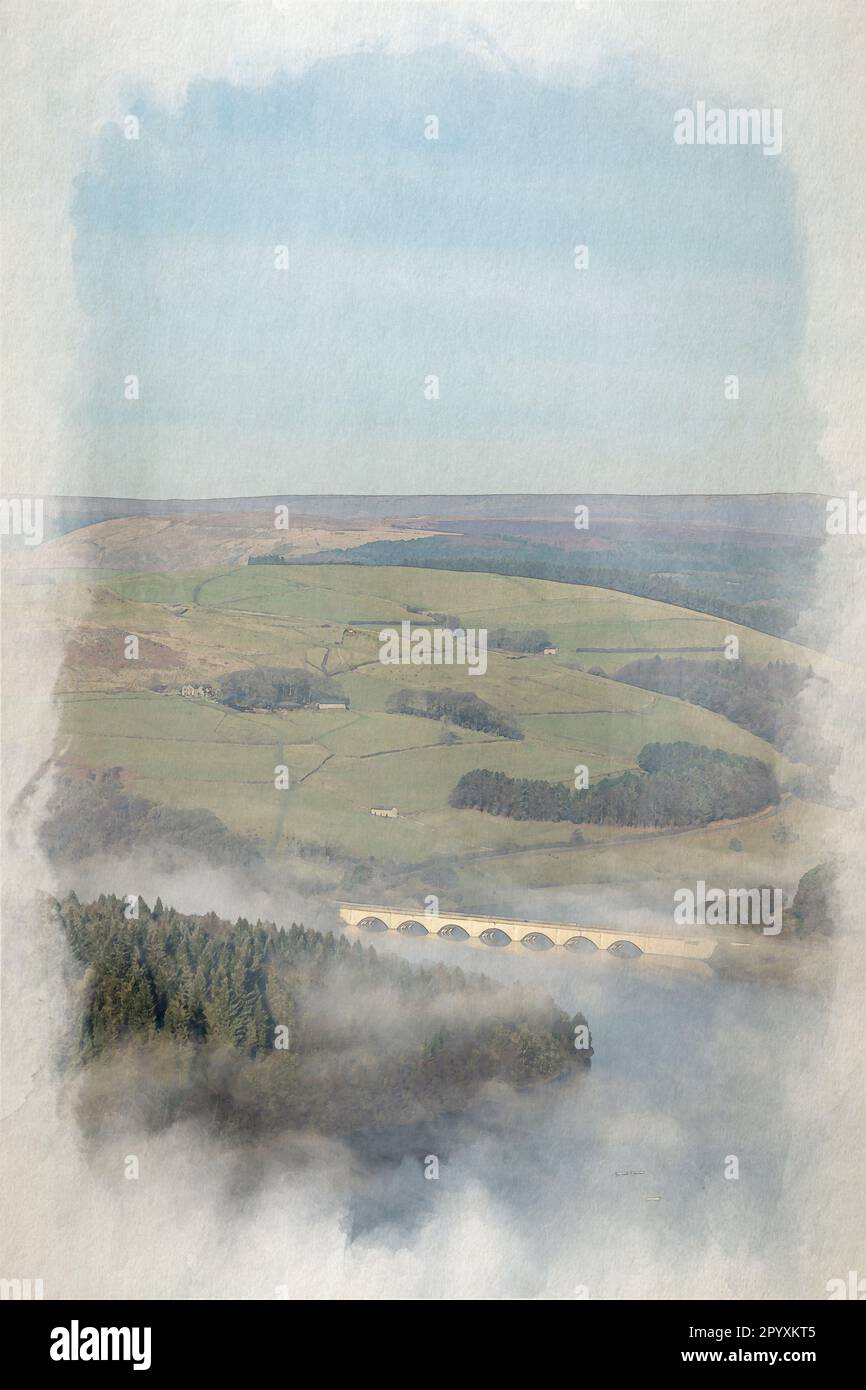 Bamford Edge. Ladybower, and Hope Valley. Digital watercolour painting ...