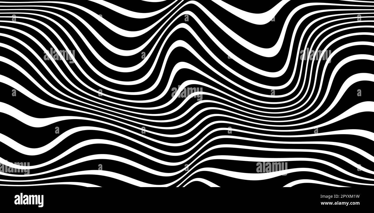 Seamless trippy psychedelic wavy warbled retro horizontal zebra stripes ...