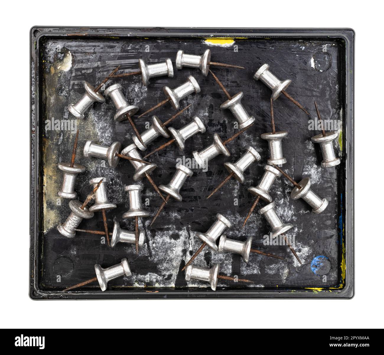 vintage metal drawing pins for attaching drawing paper in old plastic ...