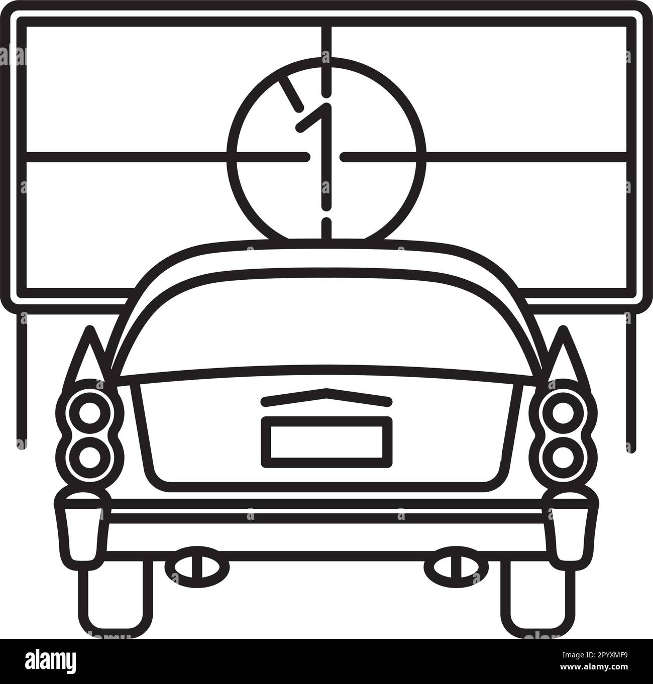 Vintage american car at drive-in cinema vector line icon for Drive-in ...