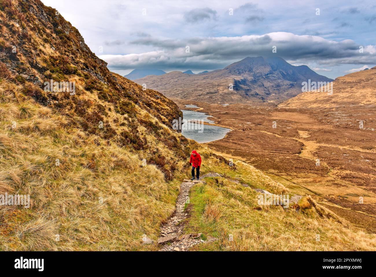 Knockan Crag National Nature Reserve Scotland climber on the exposed ...