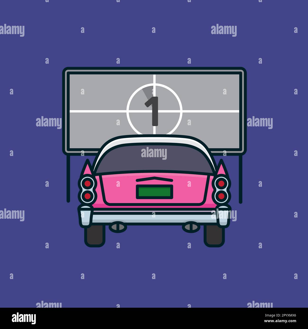 Vintage american car at drive-in cinema vector illustration for Drive ...