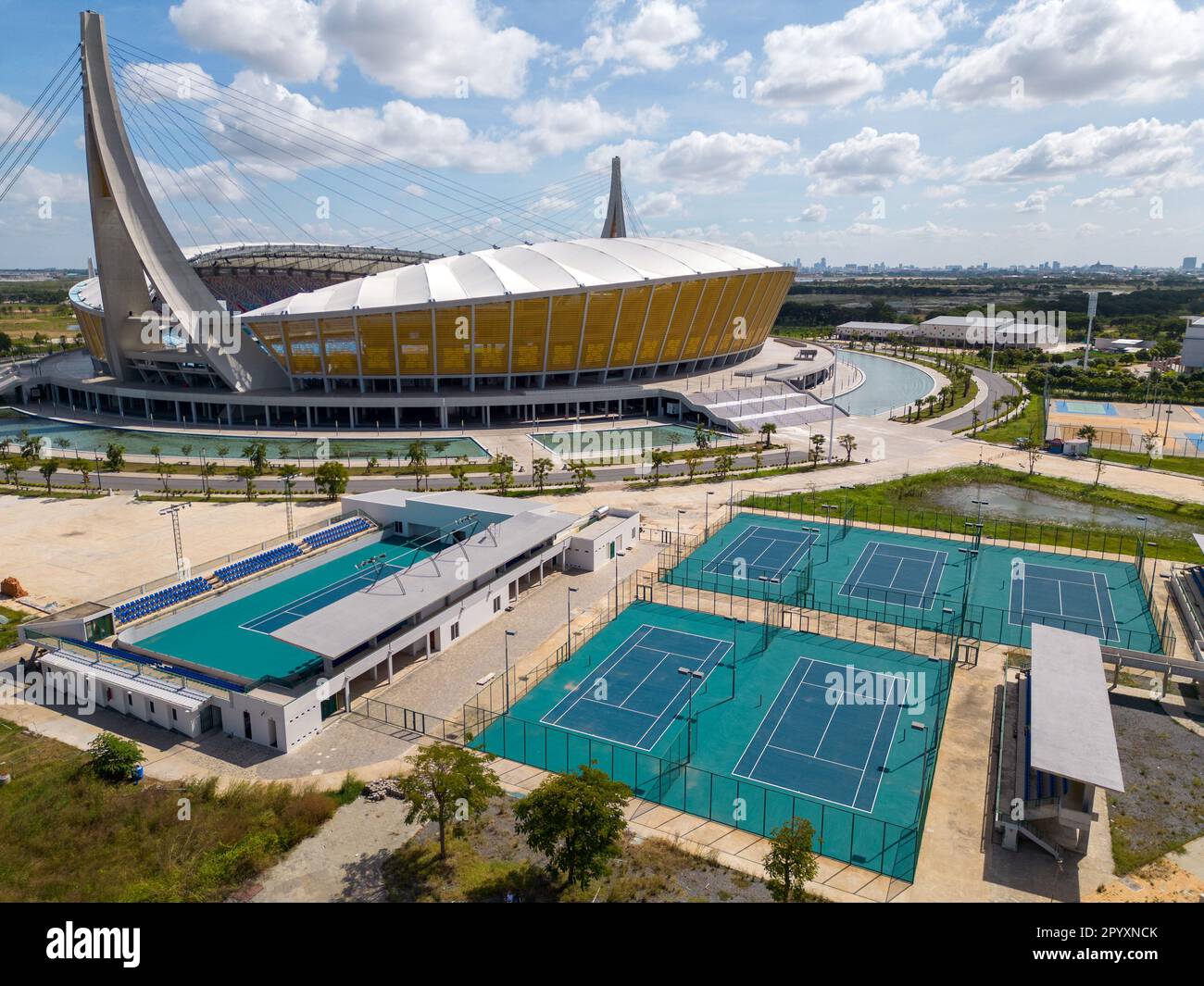 Phnom Penh, Cambodia - December 4, 2022: Exterior view of the tennis ...