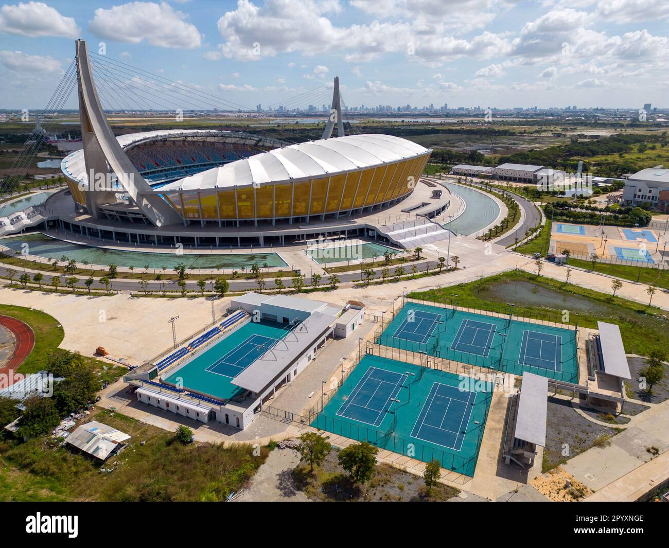 Phnom Penh, Cambodia - December 4, 2022: Exterior view of the tennis ...